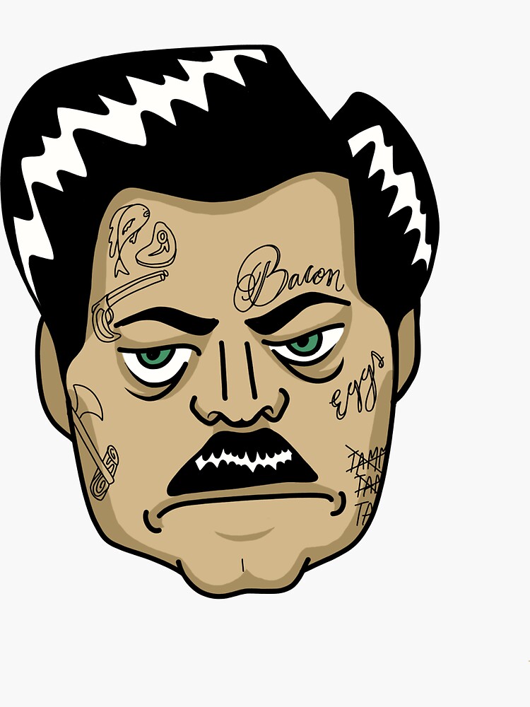 "Ron Swanson Face Tattoos (Parks and Rec)" Sticker for Sale by ...