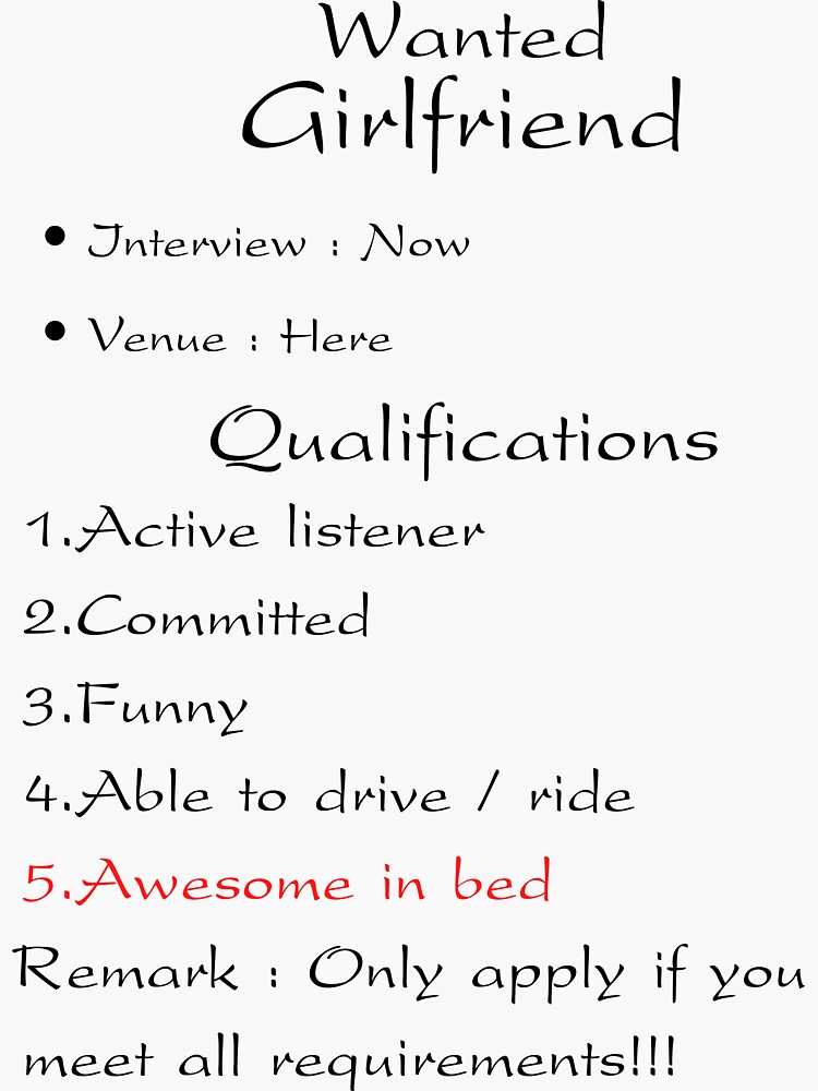 "Wanted Girlfriend" Sticker for Sale by Boobarnik | Redbubble