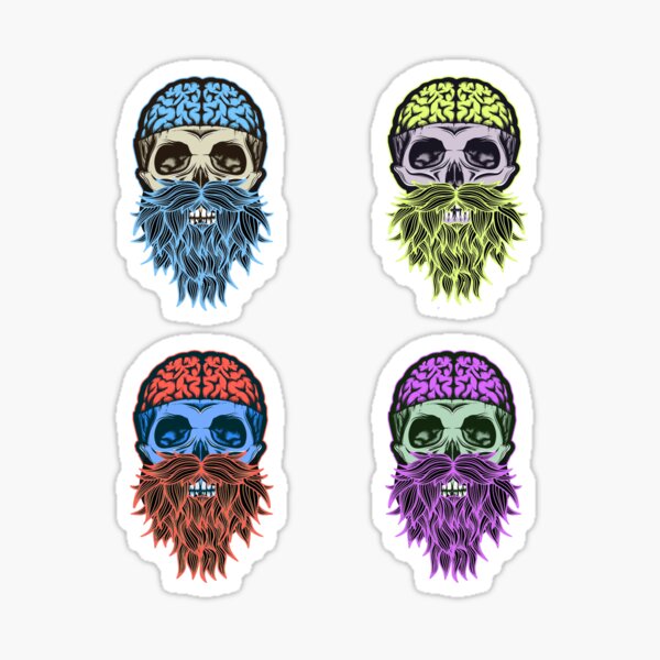 "Skull with Beard Brains Sticker Pack" Sticker for Sale by Coder-T ...