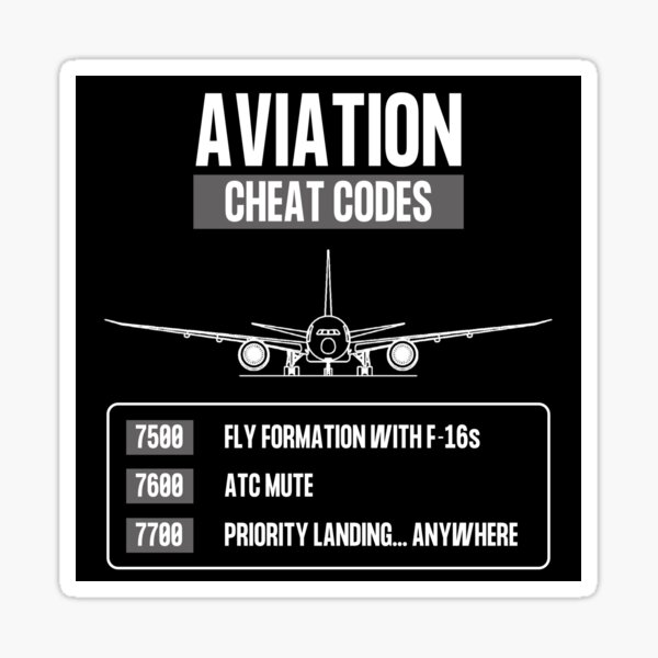 "Aviation Cheat Codes, emergency, loss of radio, hijacking" Sticker for ...