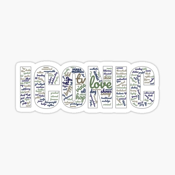 "Iconic word cloud in white" Sticker by Pugamall | Redbubble