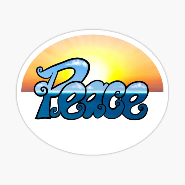 "Peace written in free form letter art, filled with sea and sky with ...