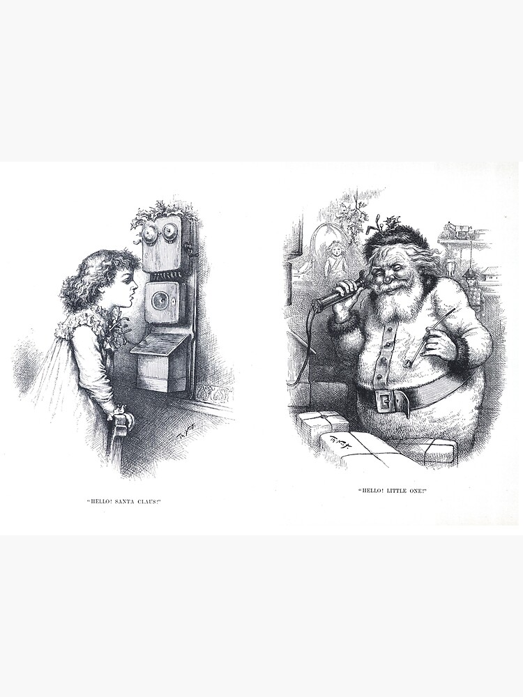 "Vintage Santa Claus Etching "Hello Santa Claus" by Thomas Nast" Poster ...