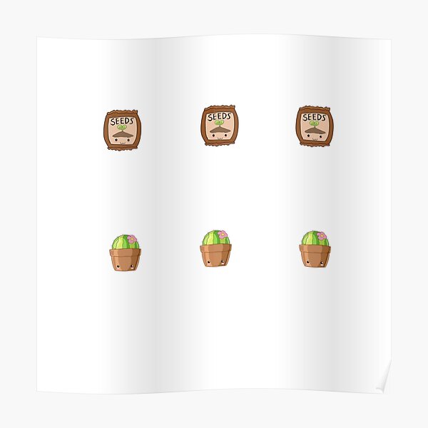 "cute cactus and seeds sticker pack" Poster for Sale by itsrubii ...