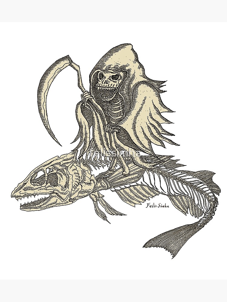 "Dunkler Skeleton Ritter mit Fisch-Skeleton Fahrzeug in einer ...