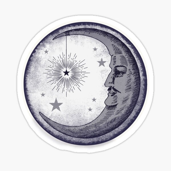 "Half Moon Man // Vintage Etching Moon" Sticker for Sale by NicSugrue ...