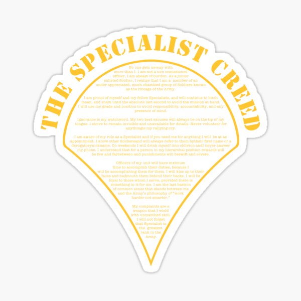 "The Specialist Creed" Sticker by TheSaltySpc | Redbubble