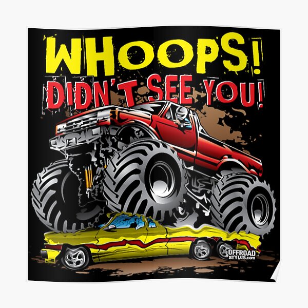 "Monster Truck Whoops Red" Poster for Sale by crm3530 | Redbubble