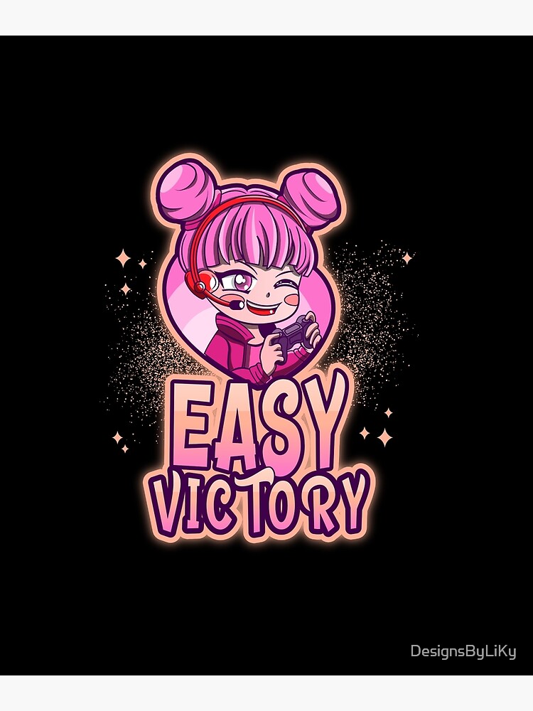 "Easy Victory - Cute Anime Girl Playing Video Games" Poster by ...