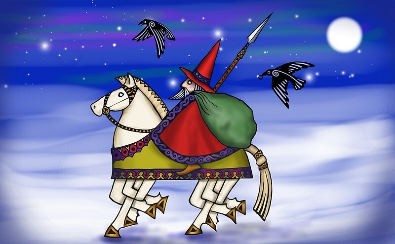 "Yule Father, Odin riding Sleipnir " by MarleenaBarran | Redbubble