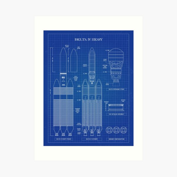 "Delta IV Heavy (Blueprint-Vertical)" Art Print by BGALAXY | Redbubble