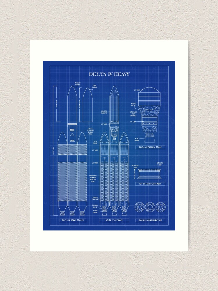 "Delta IV Heavy (Blueprint-Vertical)" Art Print by BGALAXY | Redbubble