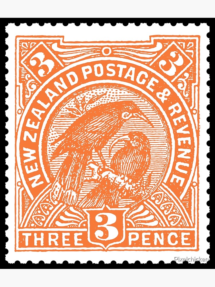 "Postage Stamp 1902 New Zealand Huia Birds 3 Pence Orange" Art Print ...