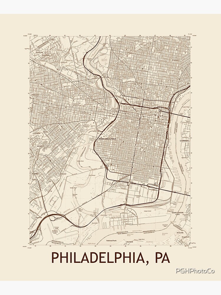 "Philadelphia, PA Topographical Map Vintage" Photographic Print for ...