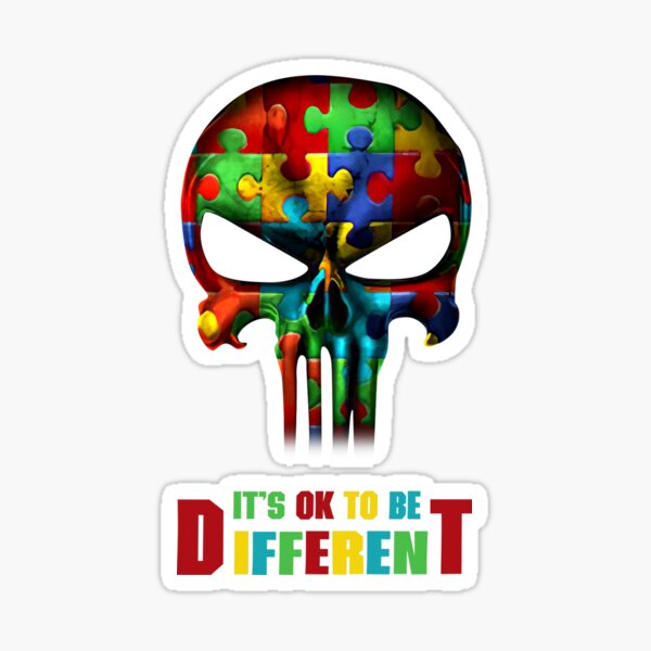 "Skull Autism Awareness It's Ok To Be Different" Sticker for Sale by ...