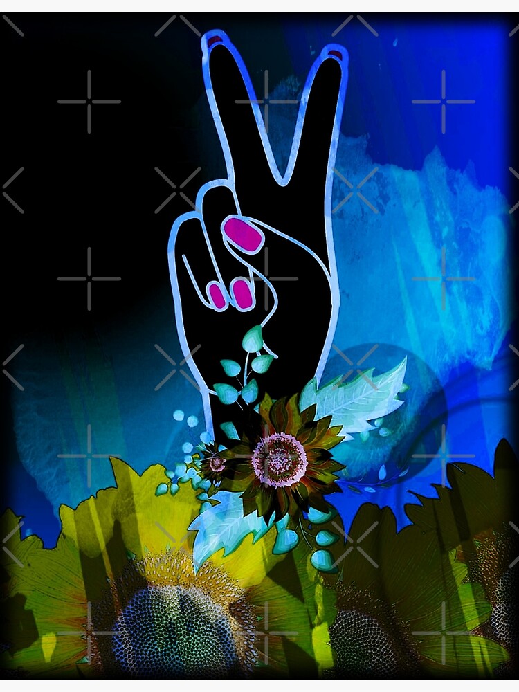 "Colorful Shades Of Blue Peace Sign With Flowers" Poster by ...