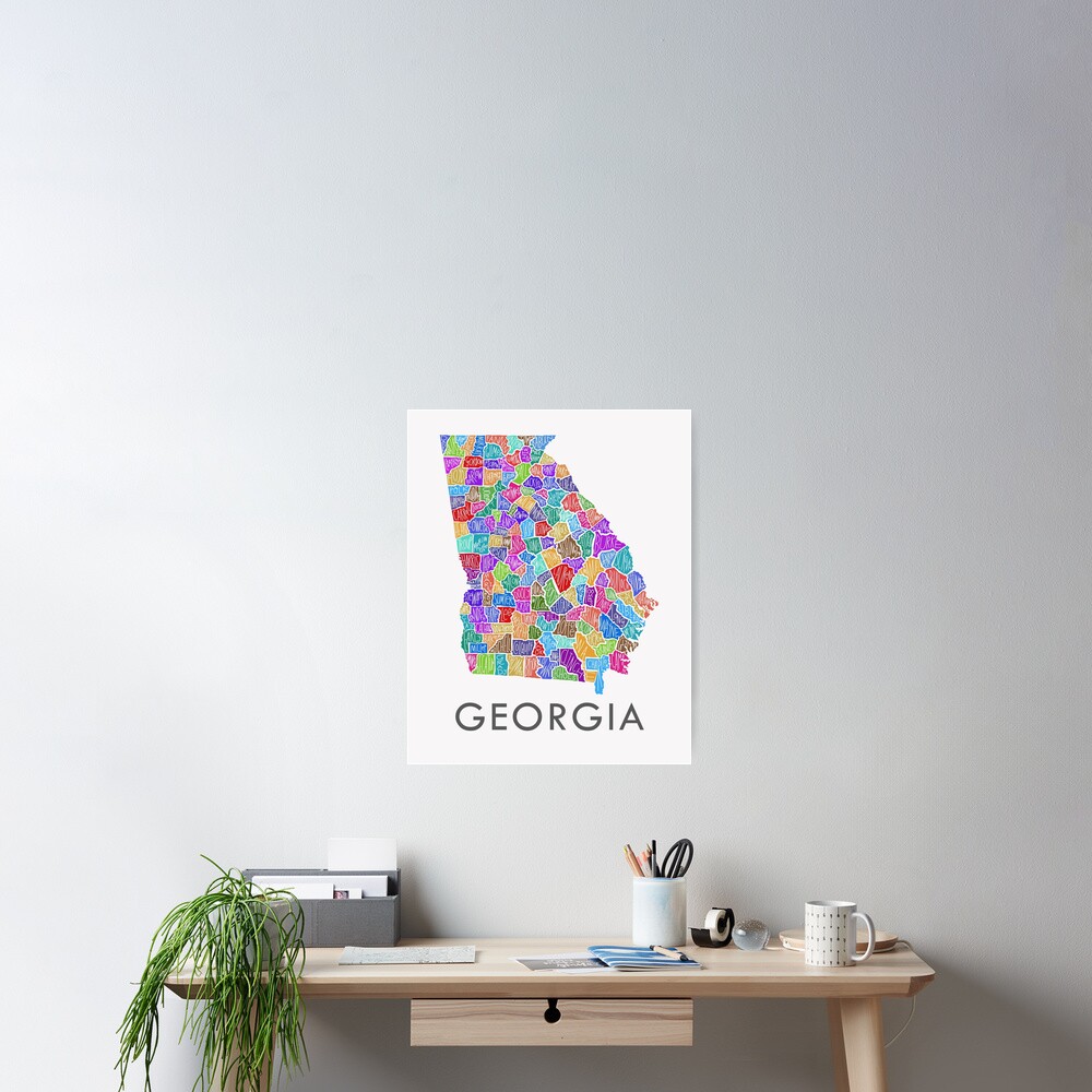 "Georgia County Map - multicolor" Poster for Sale by margarethagan ...