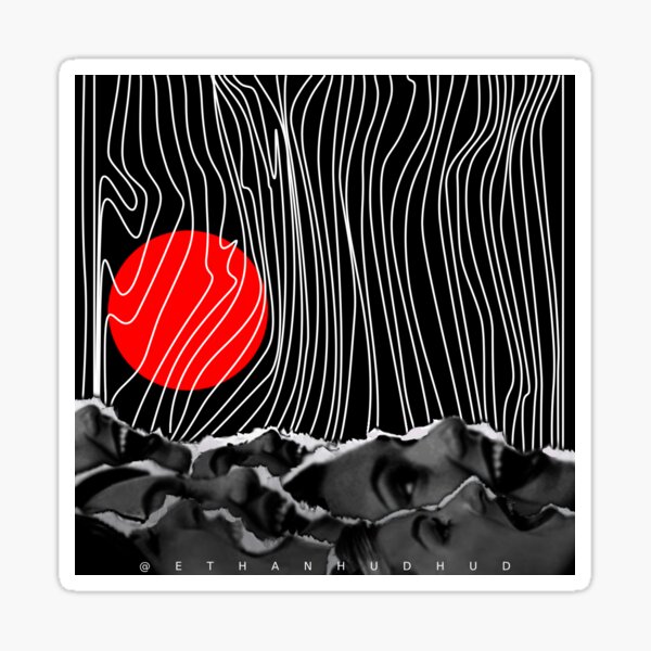 "Resonate collage with red sun" Sticker by HUDHUDART | Redbubble