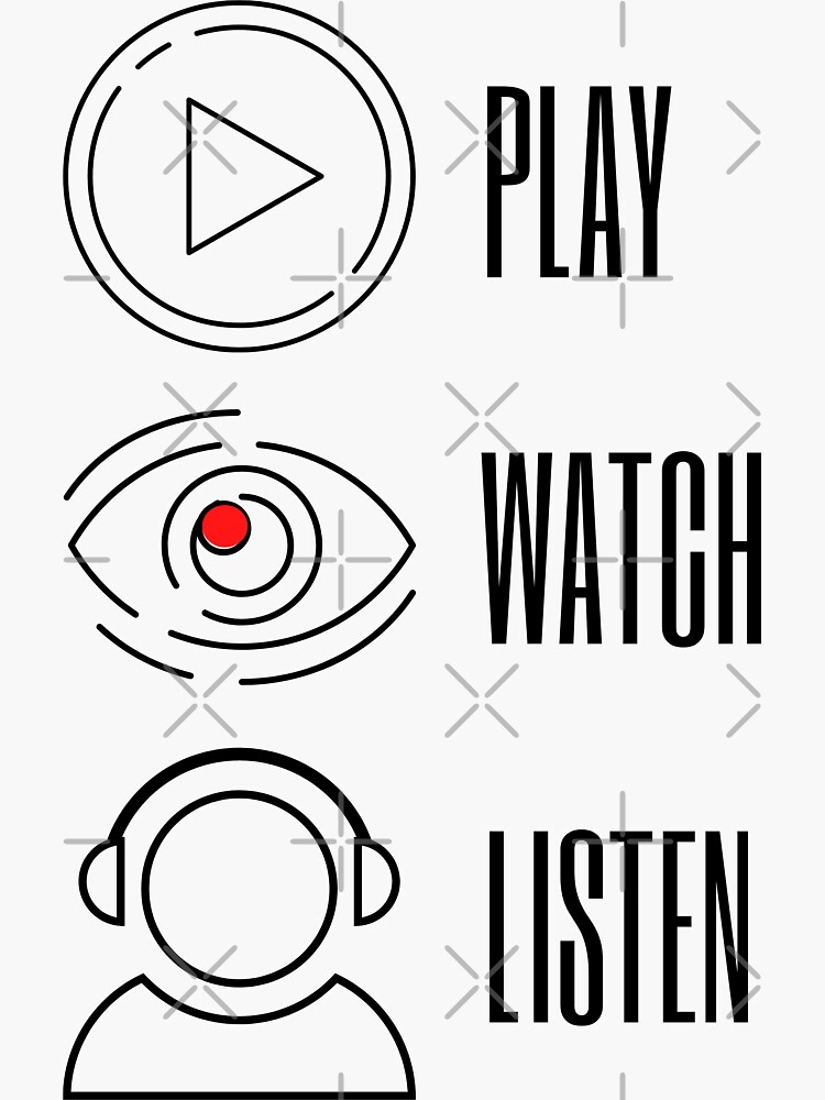 "Play Watch Listen" Sticker by Achidesign | Redbubble