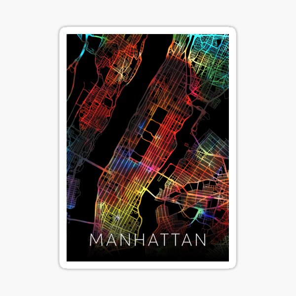 "Manhattan City Street Map Dark Mode" Sticker for Sale by map-lover ...