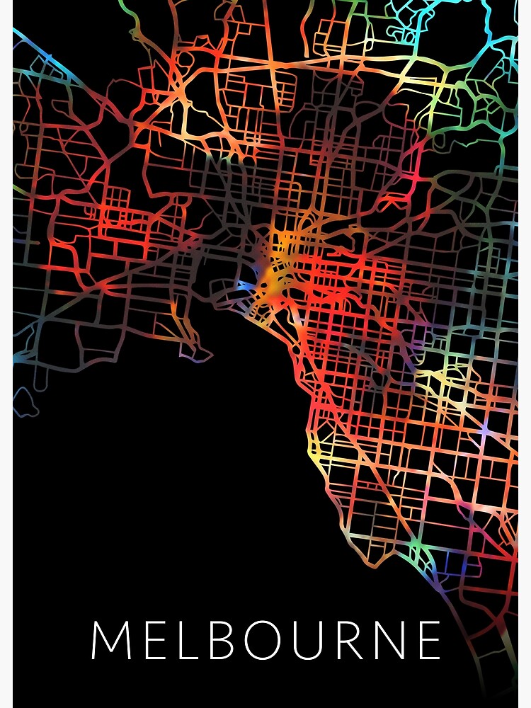"Melbourne City Street Map Dark Mode" Art Print for Sale by map-lover ...