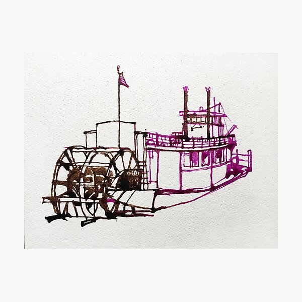 "Paddle Wheel Steam Boat - ink drawing" Photographic Print by rozmcq ...