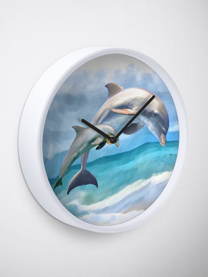 "Playful Dolphins" Clock by Barbny | Redbubble