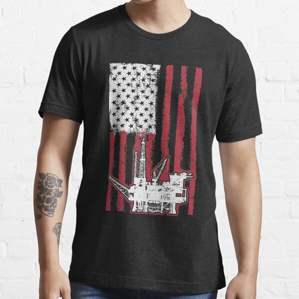 "Oil Rig with American Flag Oilfield Oil Rig Worker " T-shirt for Sale ...