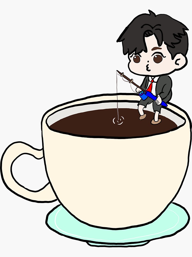 "NCT Mark Lee Chibi Fishing in a Cup of Coffee" Sticker for Sale by ...