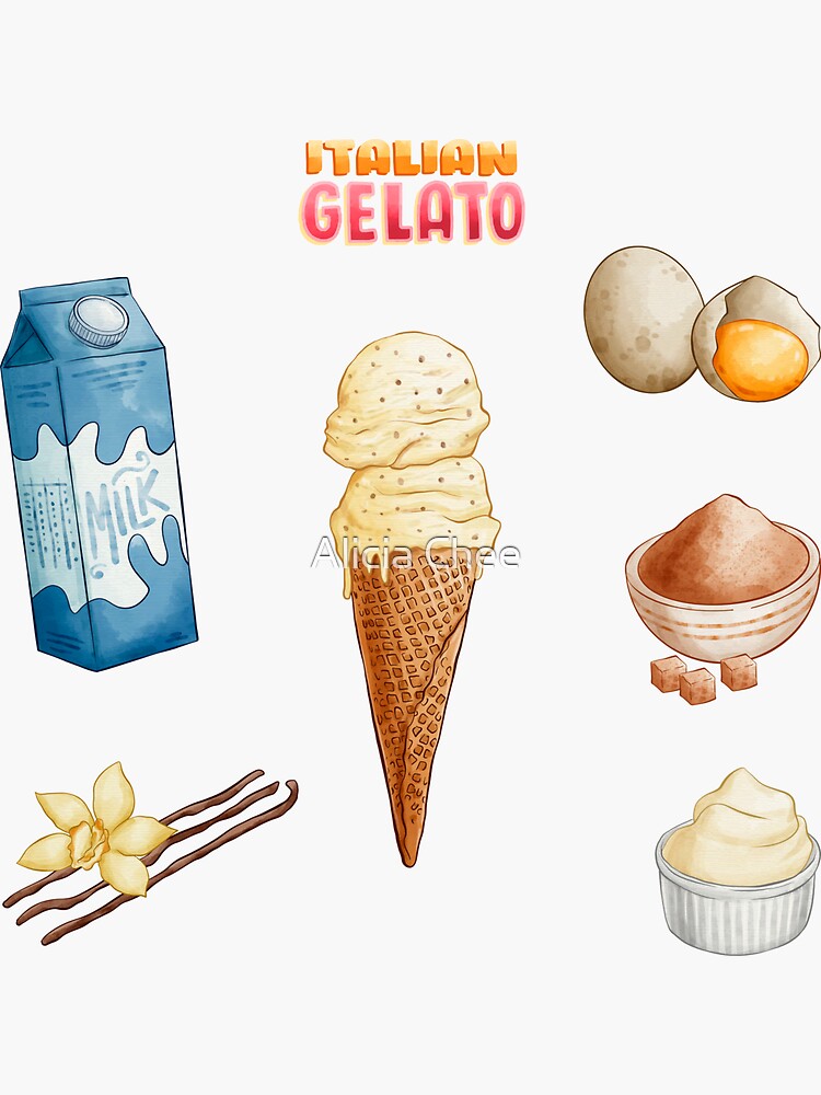 "Italian Vanilla Gelato Ice Cream Recipe" Sticker by NiftyTrinket ...