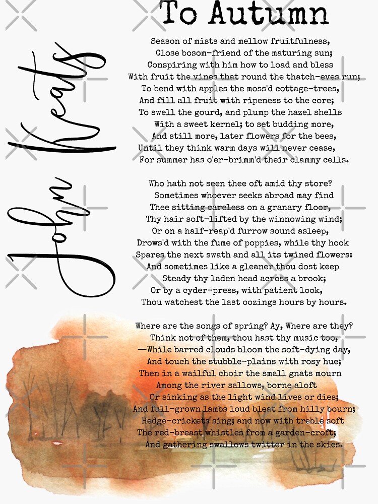 "To Autumn by John Keats, Fall Poem, Poetry Decor, Wall Art" Sticker ...
