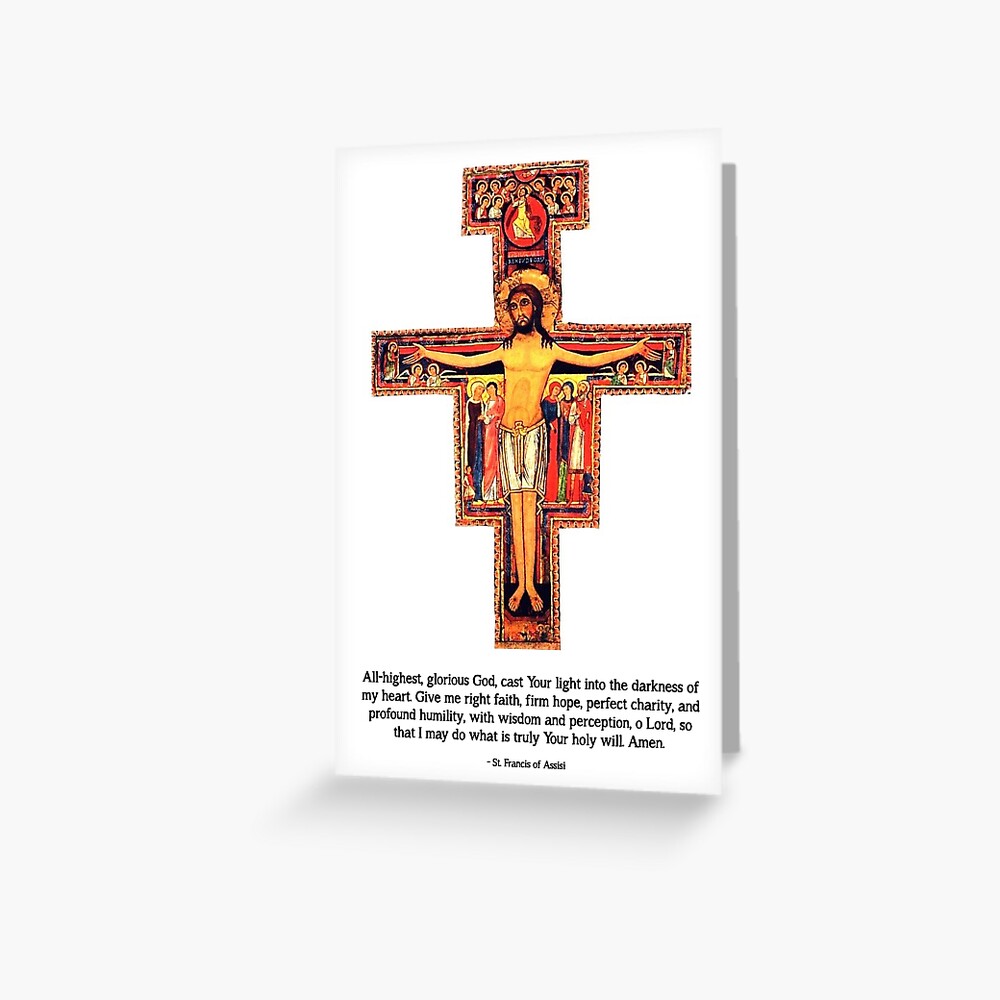 "San Damiano Cross with St. Francis Prayer - 2" Greeting Card by The-CRT-Shop | Redbubble