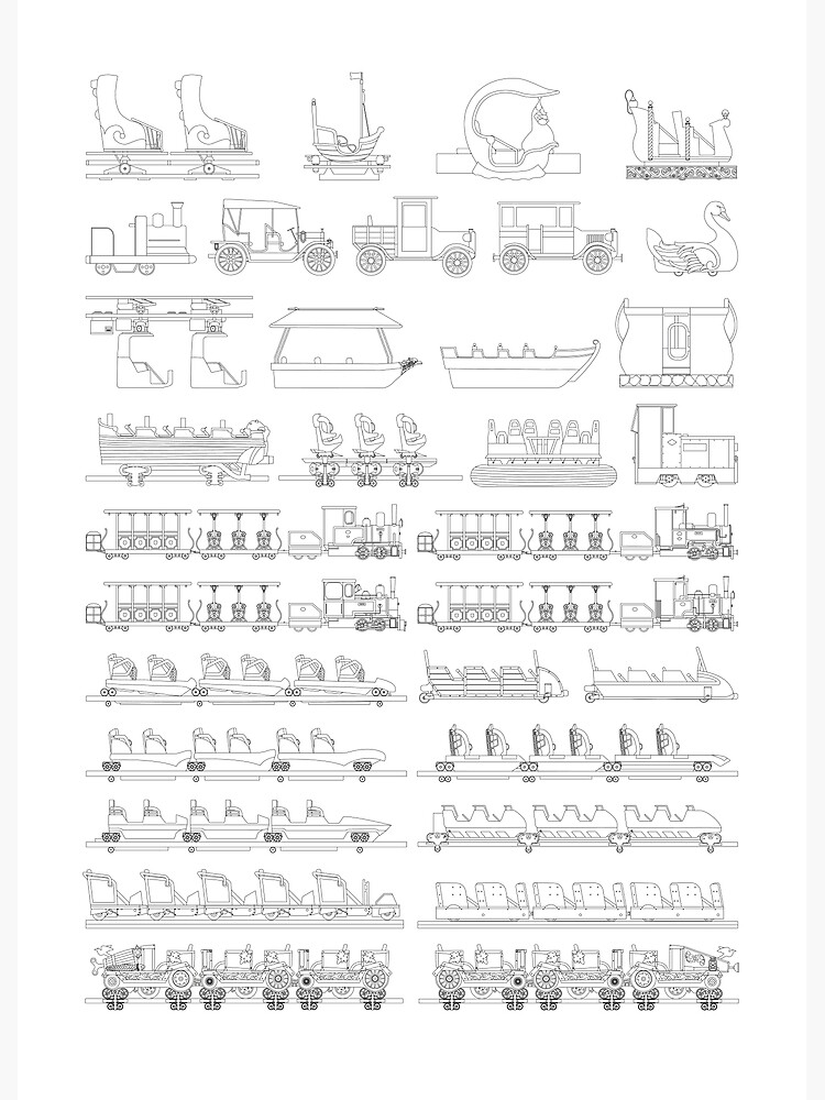 "Ride vehicle blueprint fairytale themepark black & white " Poster by ...