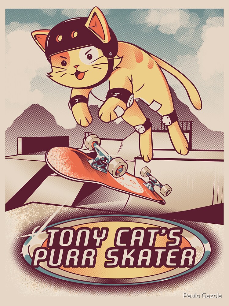 "Tony Cat's Purr Skater" T-shirt for Sale by Gazola | Redbubble | skate ...