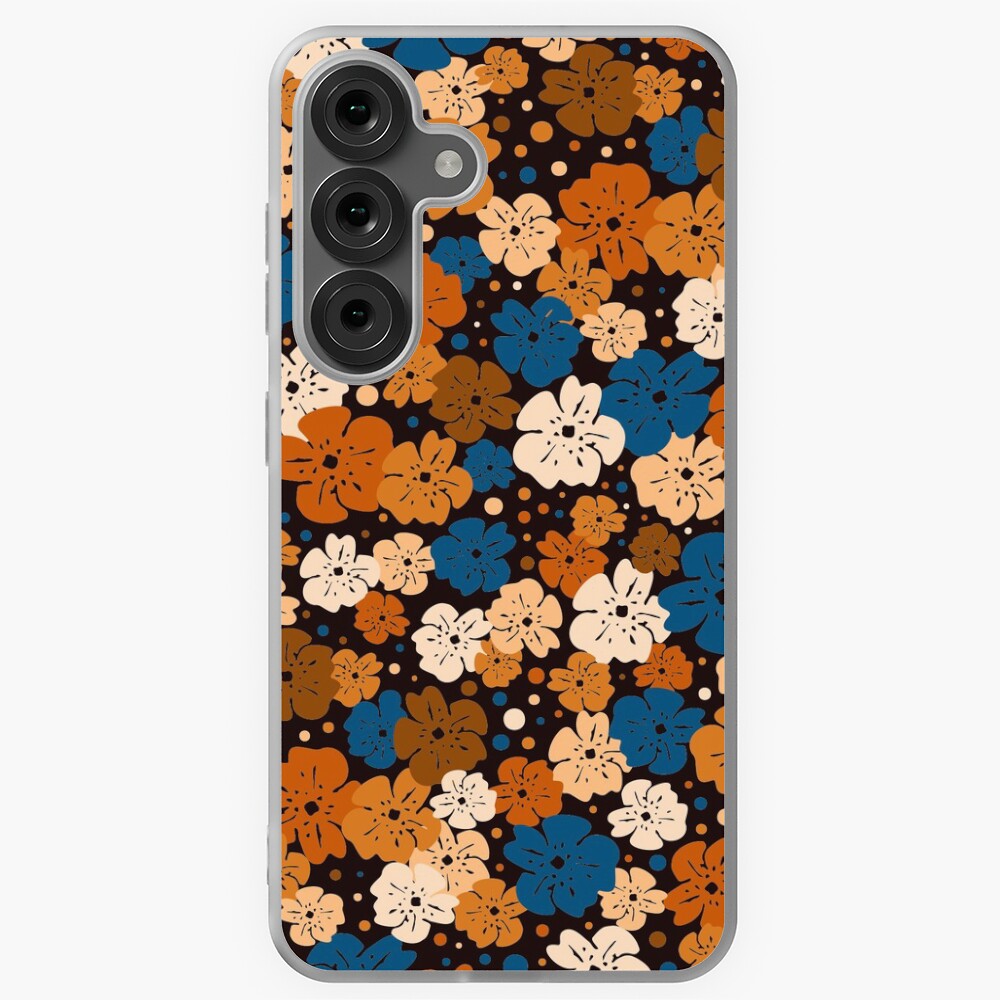 "Burnt orange and deep blue flowers with dots" Socks for Sale by ...