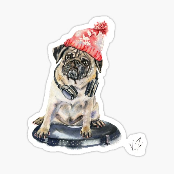"DJ pug dog with headphones funny design " Sticker for Sale by ...