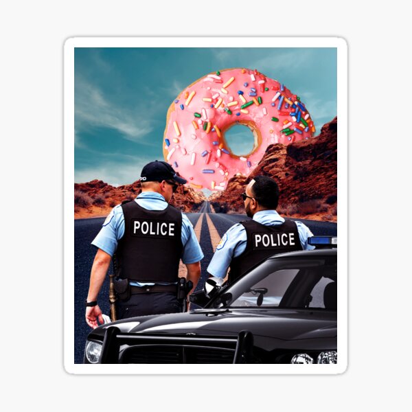 Pegatina «Donut Police - Collage Art - Arte digital surrealista - Donut ...