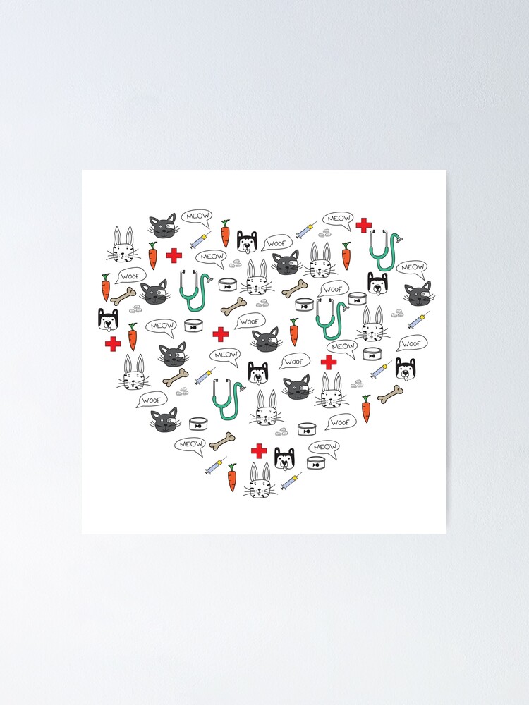 "Vet Pattern with dog, rabbit and cat" Poster for Sale by AkelaDarkWolf ...