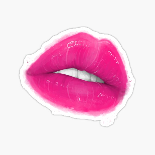 "Magenta Slanted Thick Lips Watercolor Painting" Sticker by javes93 ...