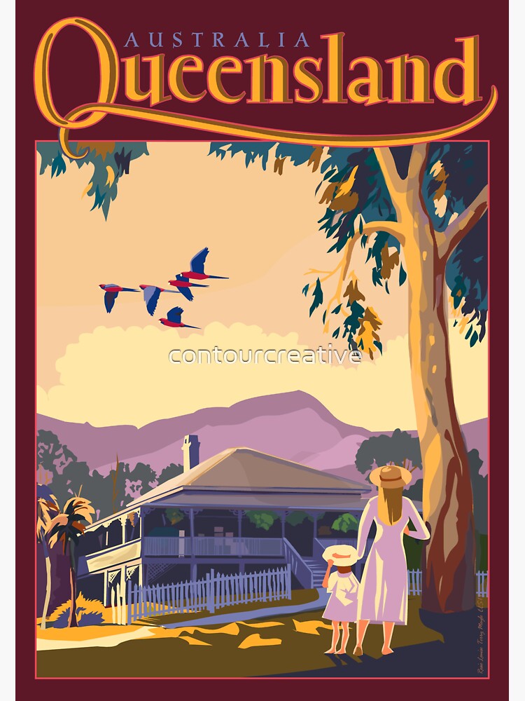 "Art Deco Queensland with Queenslander House" Sticker for Sale by ...