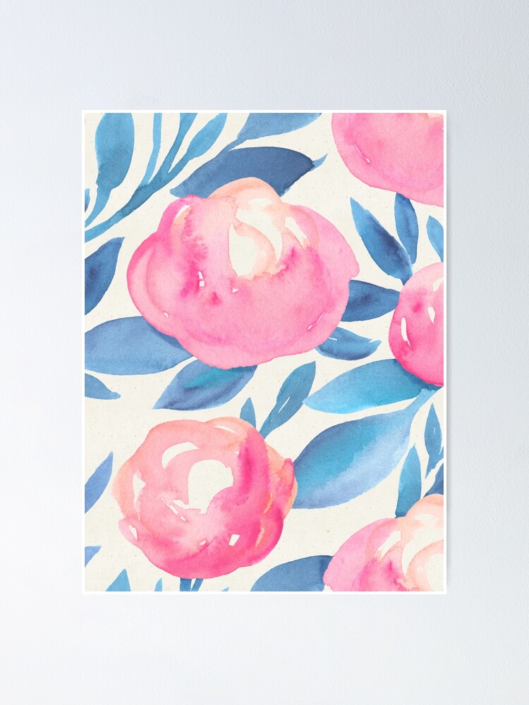 "Seamless Pattern Pink Roses Blue Leaves Floral Pattern Flower Pattern ...