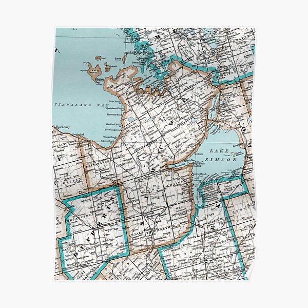 "Map of Simcoe County, Ontario, Canada" Poster for Sale by gin-nek-shop ...