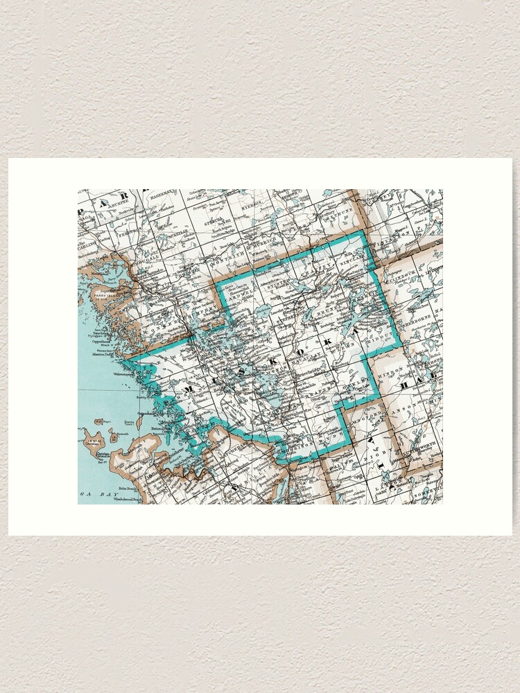 "Map of Muskoka County, Ontario, Canada" Art Print for Sale by gin-nek ...