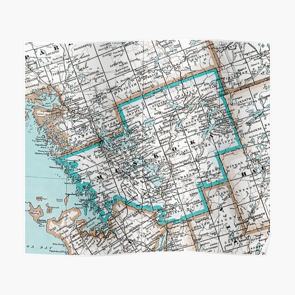 "Map of Muskoka County, Ontario, Canada" Poster for Sale by gin-nek ...