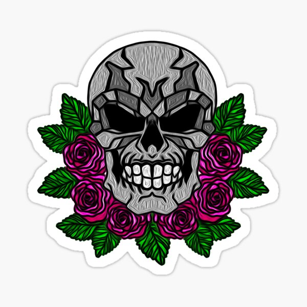 "Skull Pink Roses (Design)" Sticker for Sale by artbyiindiim | Redbubble