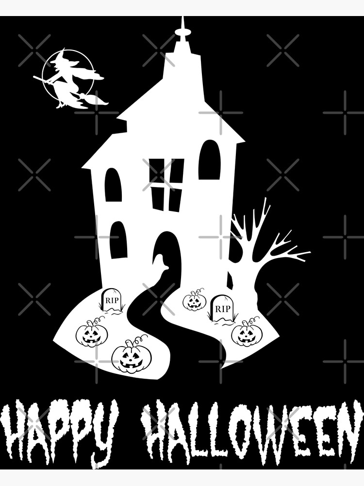 "Happy Halloween Haunted House White" Poster for Sale by indram | Redbubble