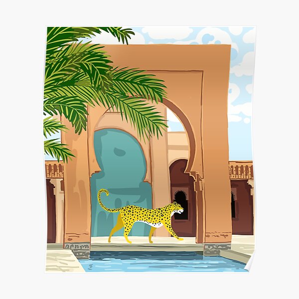 "Cheetah under the Moroccan arch #illustration #painting" Poster by ...