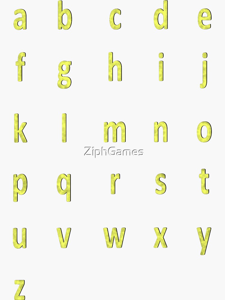 "complete alphabet - yellow suede" Sticker by ZiphGames | Redbubble