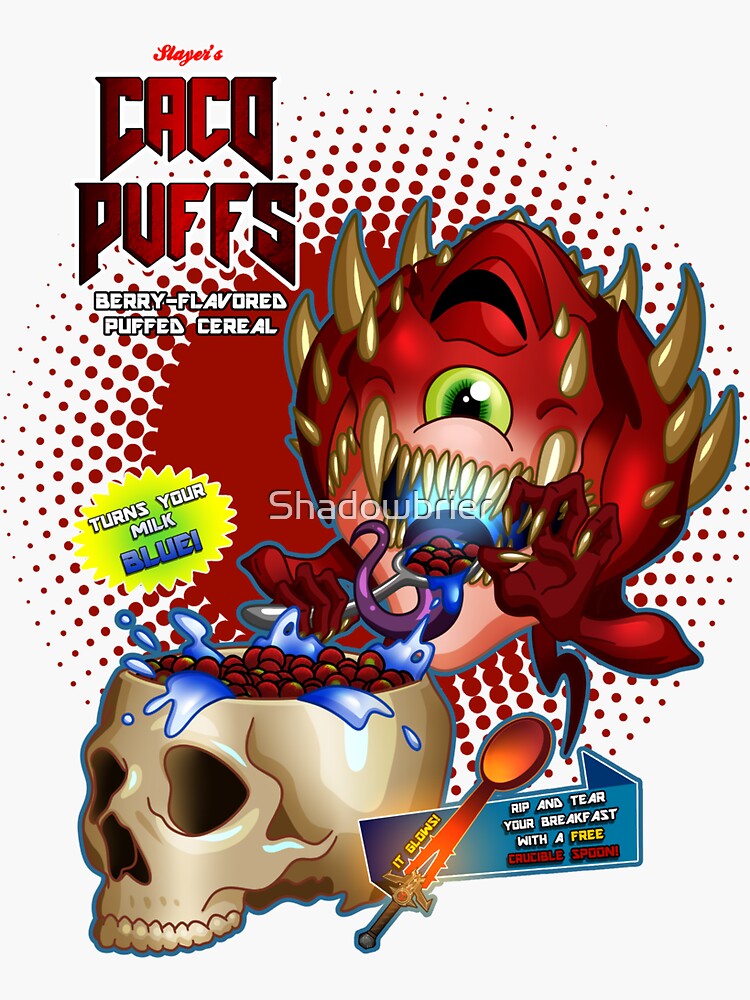 "Slayer's Brand Caco Puffs" Sticker for Sale by Shadowbrier | Redbubble