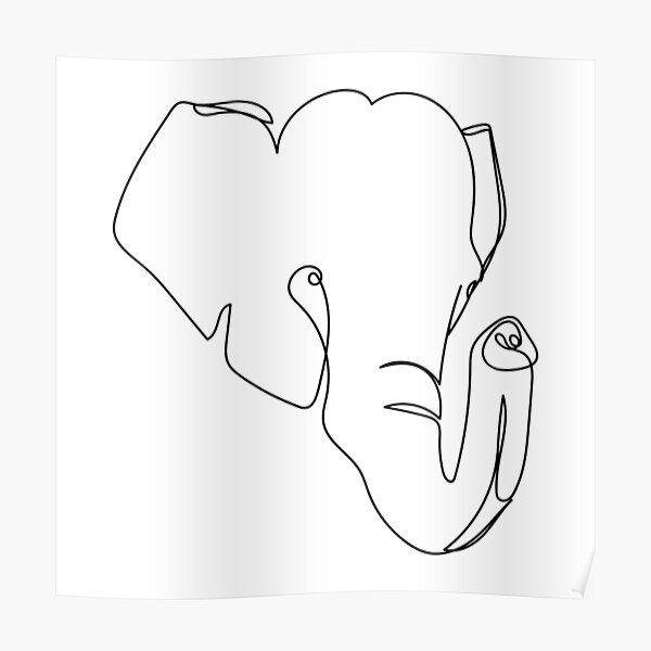 "Minimalist One Line Drawing Elephant Face" Poster for Sale by ...
